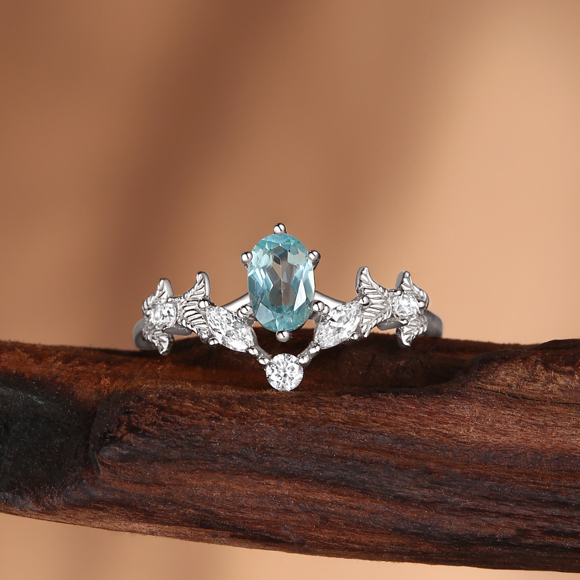 Bernice - Aquamarine Oval Cut Engagement Ring Set 2pcs – Blingflare