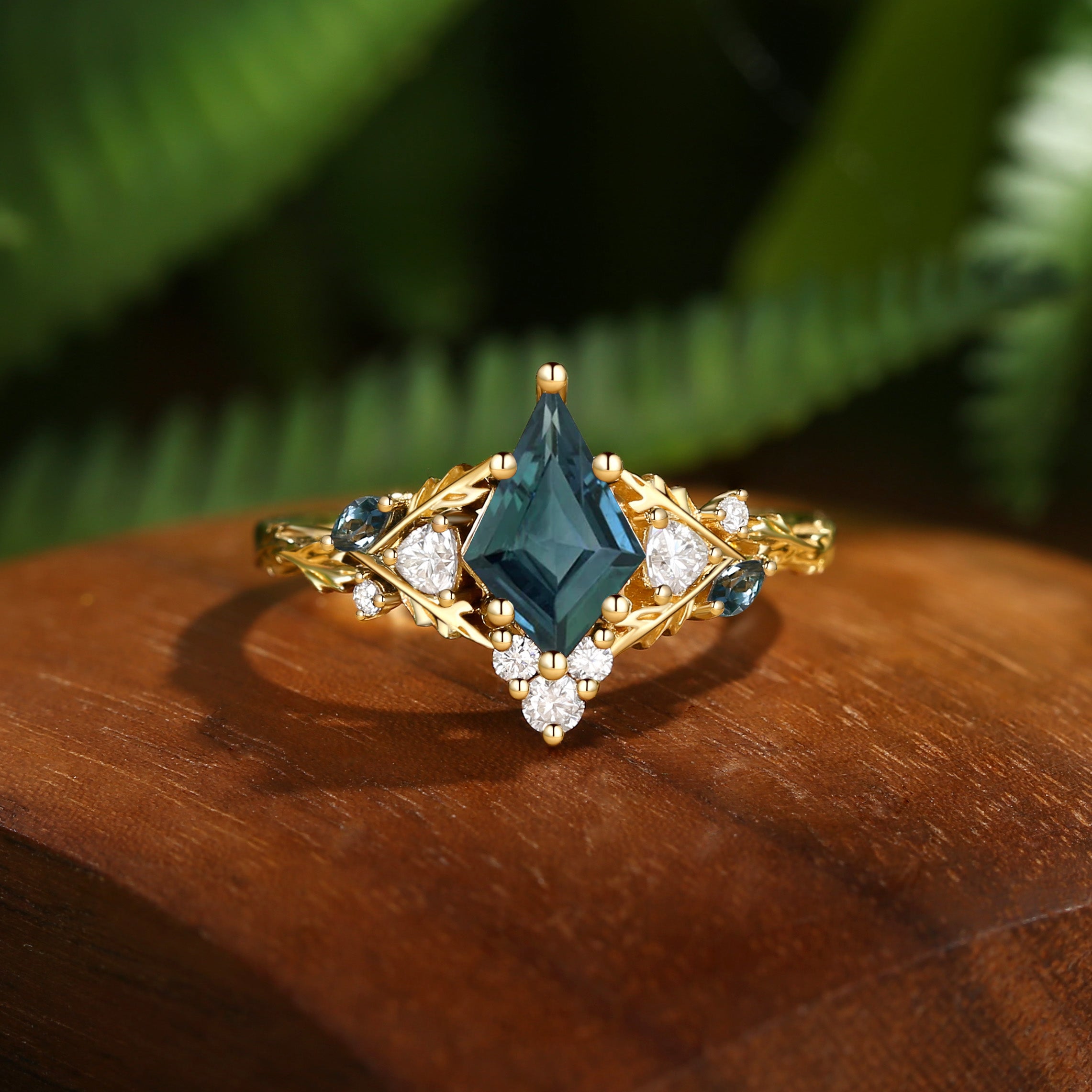 Katriel - 1.5CT Kite Cut Green Sapphire Oak Leaf Engagement Ring Set 2 ...