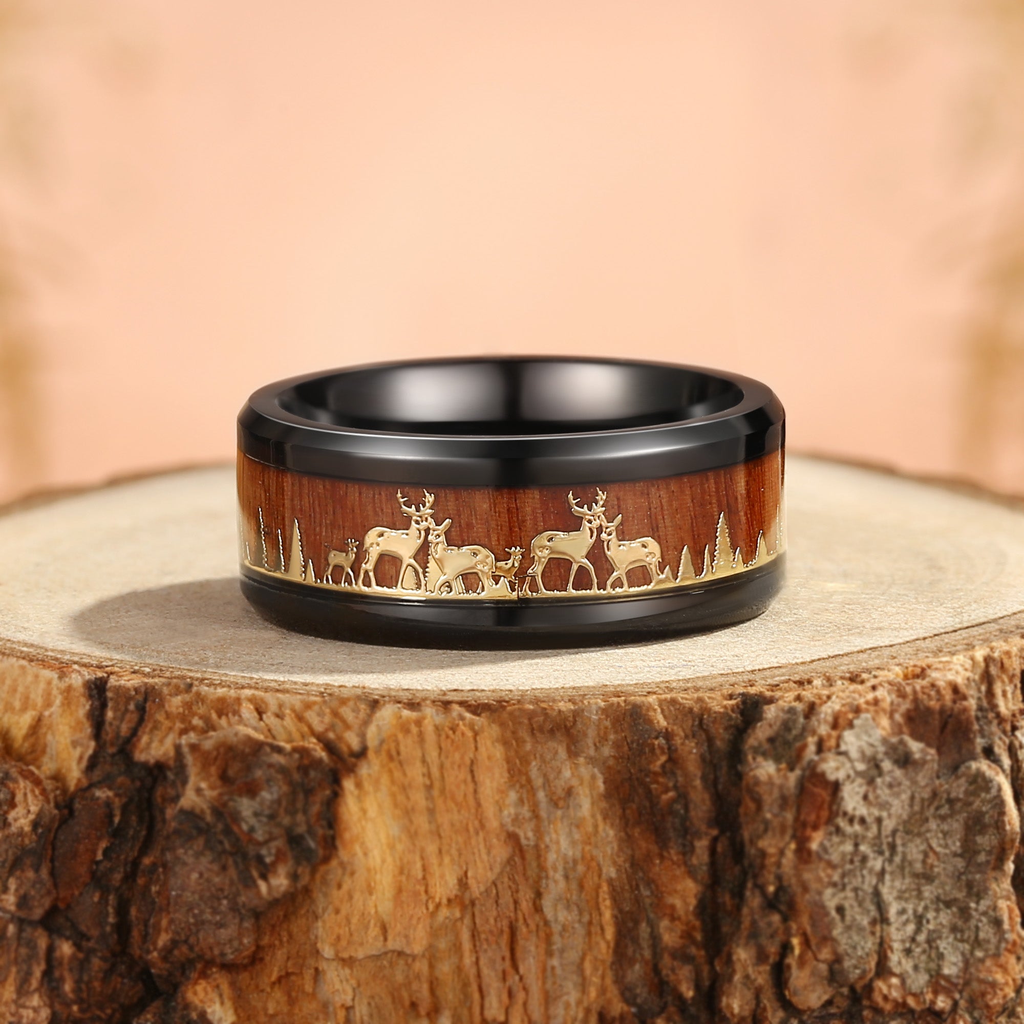Unique Black Christmas Antlers Elk Inlay Men Band – Blingflare