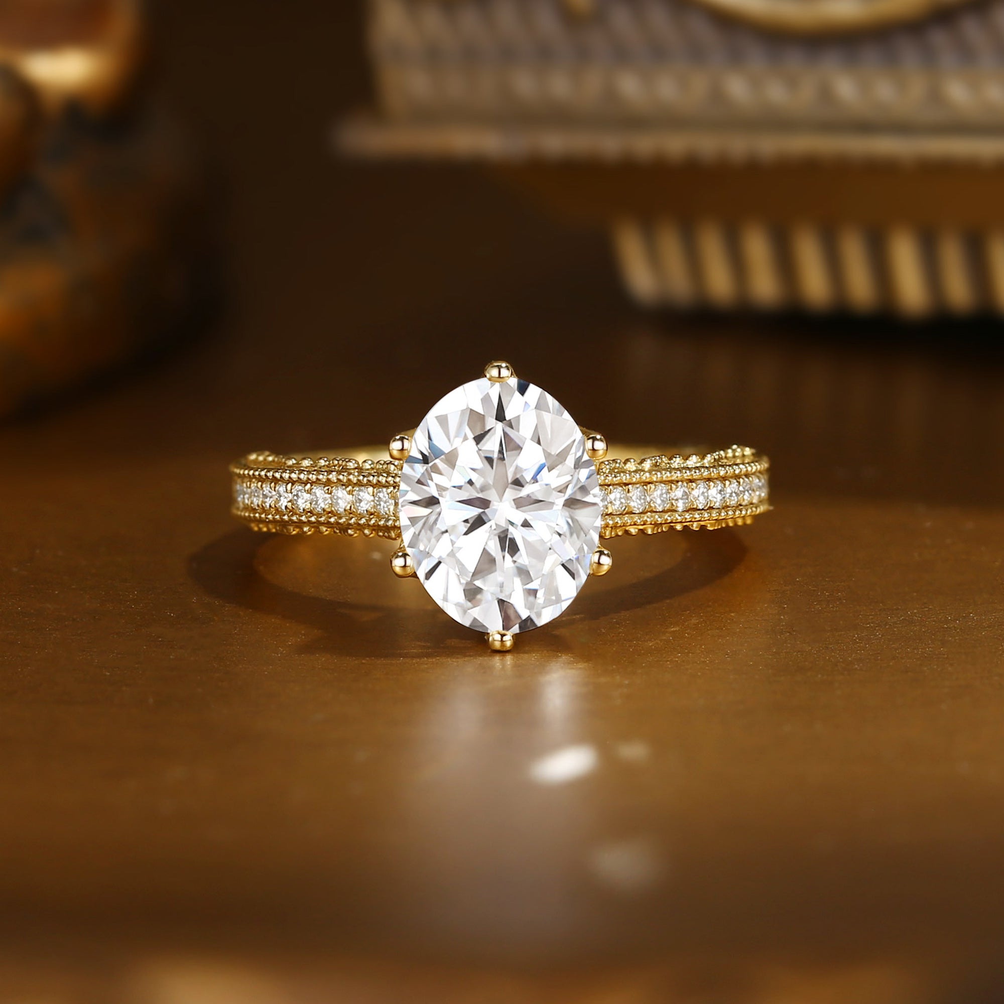 Anastasie - Vintage Milgrain Moissanite Relief Engagement Ring – Blingflare